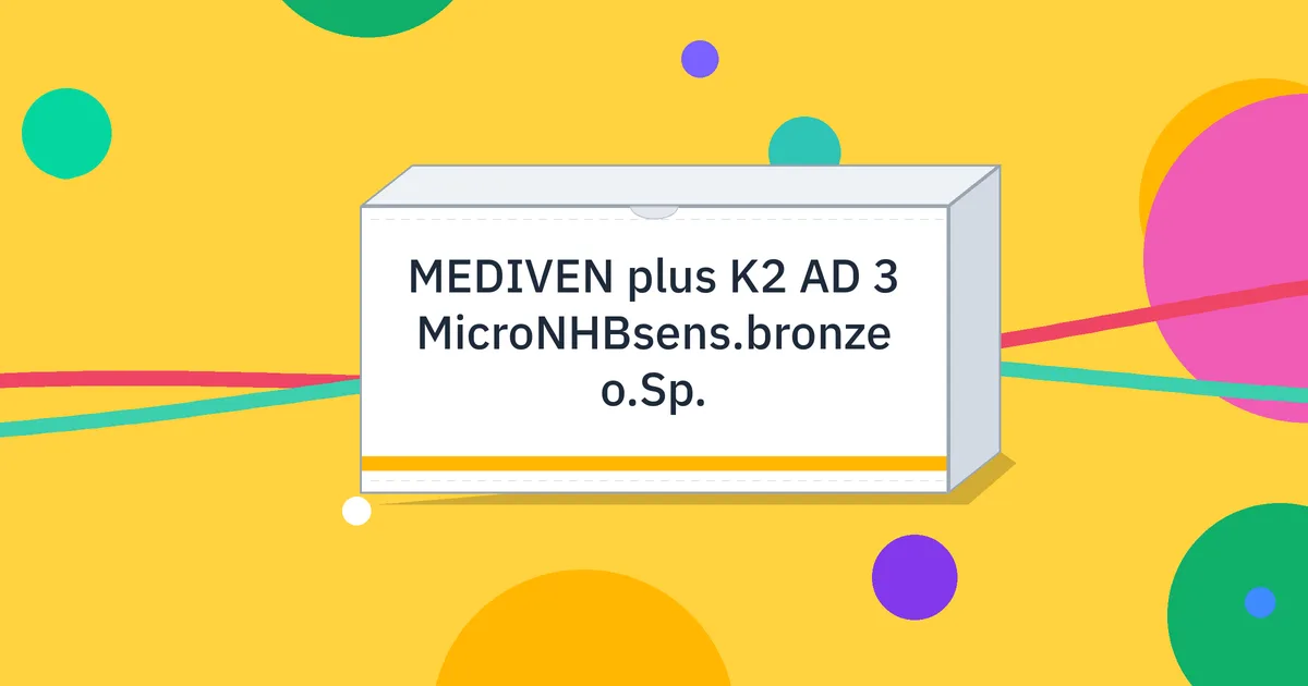 Symbolbild: Packung mit der Aufschrift MEDIVEN plus K2 AD 3 MicroNHBsens.bronze o.Sp. (PZN 15932979) – Verfügbarkeit und Bezug in Apotheken in Frankfurt am Main
