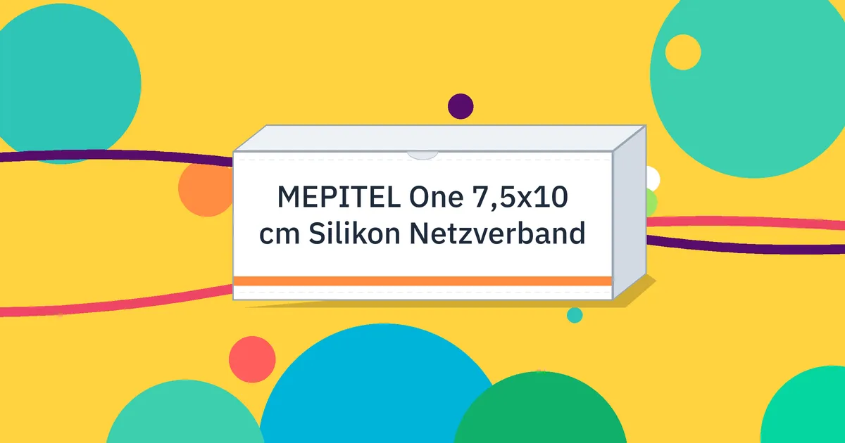 Symbolbild: Packung mit der Aufschrift MEPITEL One 7,5x10 cm Silikon Netzverband (PZN 14334259) – Verfügbarkeit und Bezug in Apotheken in Frankfurt am Main