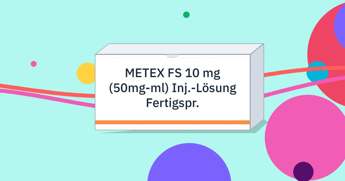 Symbolbild: Packung mit der Aufschrift METEX FS 10 mg (50mg-ml) Inj.-Lösung Fertigspr. (PZN 19065999) – Verfügbarkeit und Bezug in Apotheken in Frankfurt am Main