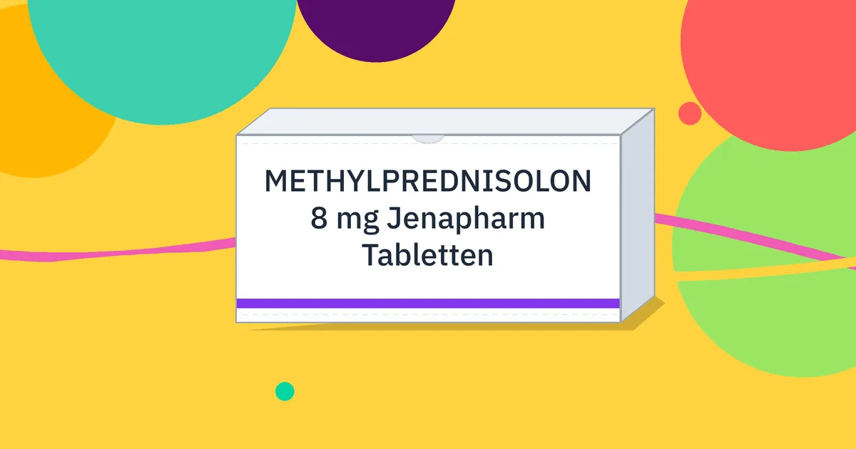 Symbolbild: Packung mit der Aufschrift METHYLPREDNISOLON 8 mg Jenapharm Tabletten (PZN 08424194) – Verfügbarkeit und Bezug in Apotheken in Frankfurt am Main