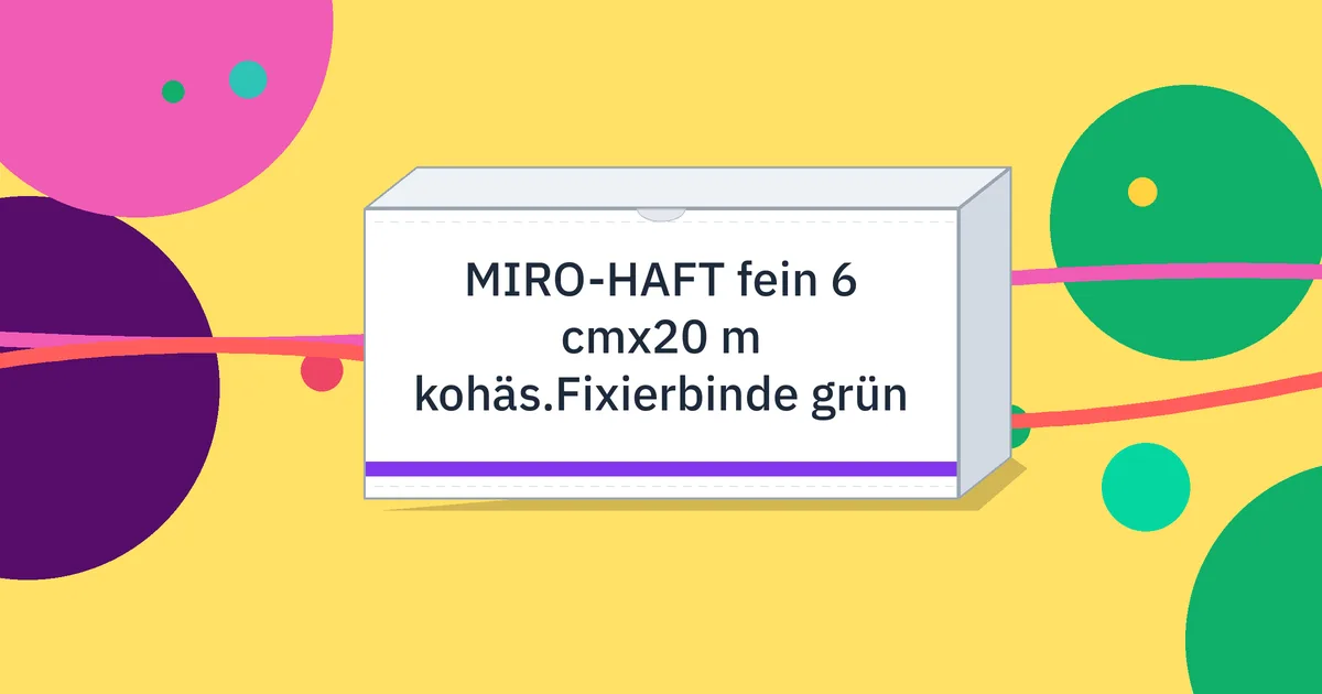 Symbolbild: Packung mit der Aufschrift MIRO-HAFT fein 6 cmx20 m kohäs.Fixierbinde grün (PZN 01212537) – Verfügbarkeit und Bezug in Apotheken in Frankfurt am Main