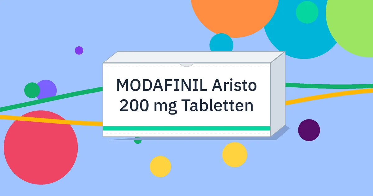 Symbolbild: Packung mit der Aufschrift MODAFINIL Aristo 200 mg Tabletten (PZN 15370889) – Verfügbarkeit und Bezug in Apotheken in Frankfurt am Main