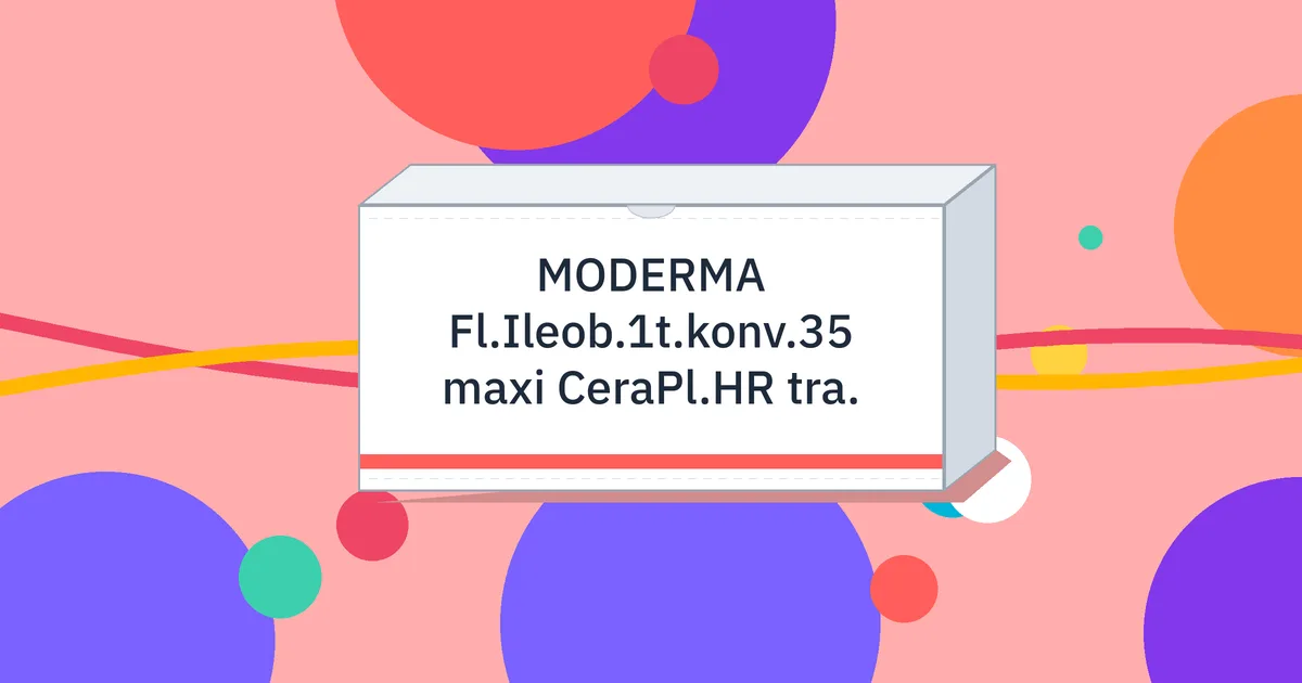 Symbolbild: Packung mit der Aufschrift MODERMA Fl.Ileob.1t.konv.35 maxi CeraPl.HR tra. (PZN 12417337) – Verfügbarkeit und Bezug in Apotheken in Frankfurt am Main