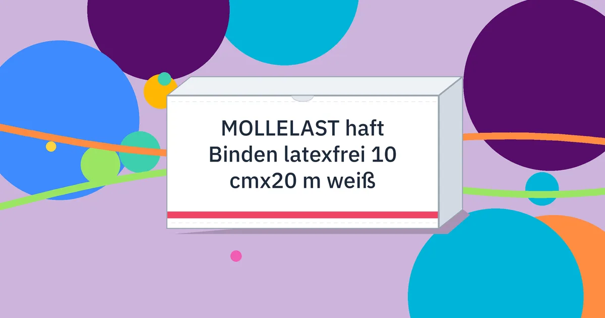 Symbolbild: Packung mit der Aufschrift MOLLELAST haft Binden latexfrei 10 cmx20 m weiß (PZN 15430781) – Verfügbarkeit und Bezug in Apotheken in Frankfurt am Main