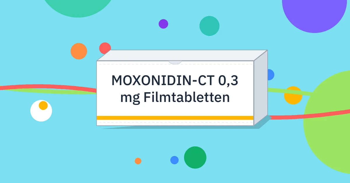 Symbolbild: Packung mit der Aufschrift MOXONIDIN-CT 0,3 mg Filmtabletten (PZN 00873567) – Verfügbarkeit und Bezug in Apotheken in Frankfurt am Main
