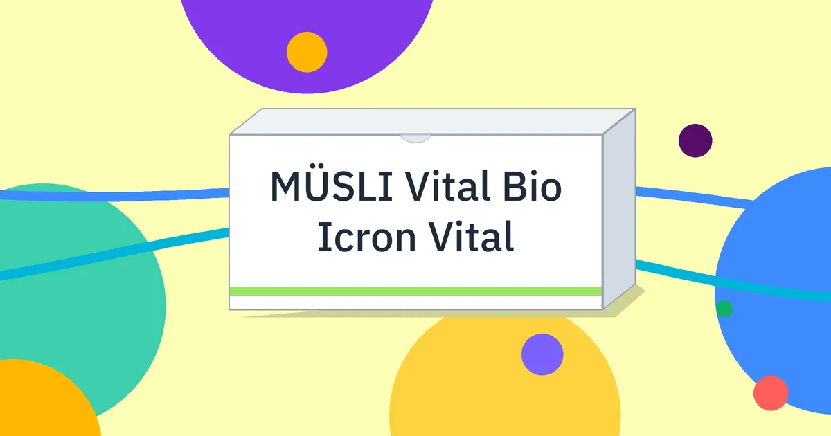Symbolbild: Packung mit der Aufschrift MÜSLI Vital Bio Icron Vital (PZN 01911689) – Verfügbarkeit und Bezug in Apotheken in Frankfurt am Main