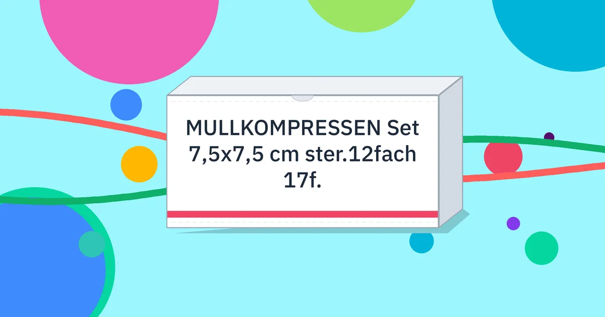 Symbolbild: Packung mit der Aufschrift MULLKOMPRESSEN Set 7,5x7,5 cm ster.12fach 17f. (PZN 06930220) – Verfügbarkeit und Bezug in Apotheken in Frankfurt am Main