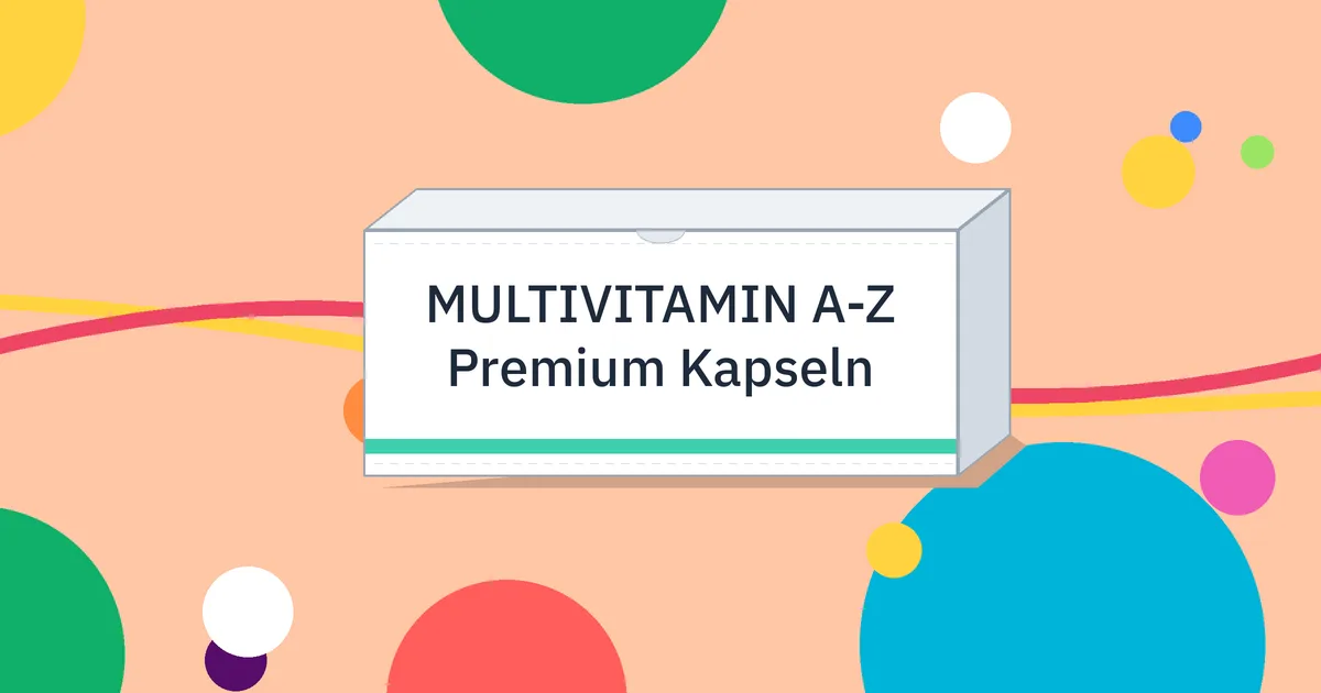 Symbolbild: Packung mit der Aufschrift MULTIVITAMIN A-Z Premium Kapseln (PZN 19381306) – Verfügbarkeit und Bezug in Apotheken in Frankfurt am Main