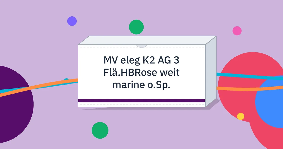 Symbolbild: Packung mit der Aufschrift MV eleg K2 AG 3 Flä.HBRose weit marine o.Sp. (PZN 15720875) – Verfügbarkeit und Bezug in Apotheken in Frankfurt am Main