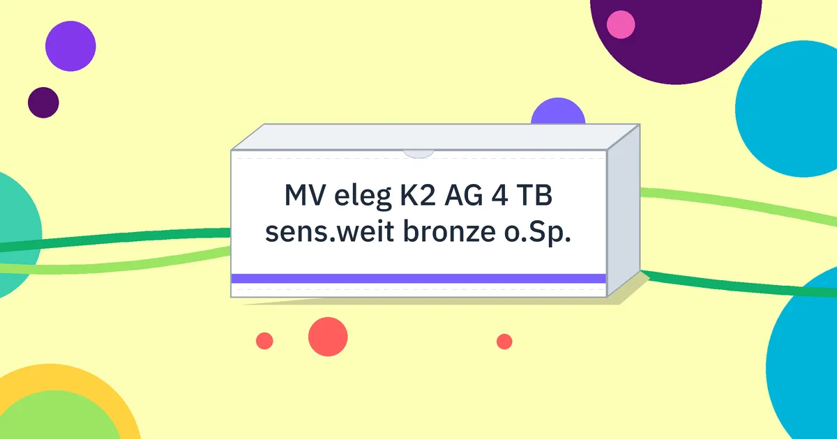 Symbolbild: Packung mit der Aufschrift MV eleg K2 AG 4 TB sens.weit bronze o.Sp. (PZN 14719025) – Verfügbarkeit und Bezug in Apotheken in Frankfurt am Main