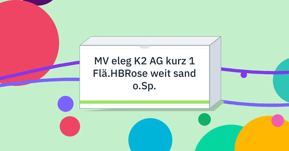 Symbolbild: Packung mit der Aufschrift MV eleg K2 AG kurz 1 Flä.HBRose weit sand o.Sp. (PZN 18926181) – Verfügbarkeit und Bezug in Apotheken in Frankfurt am Main