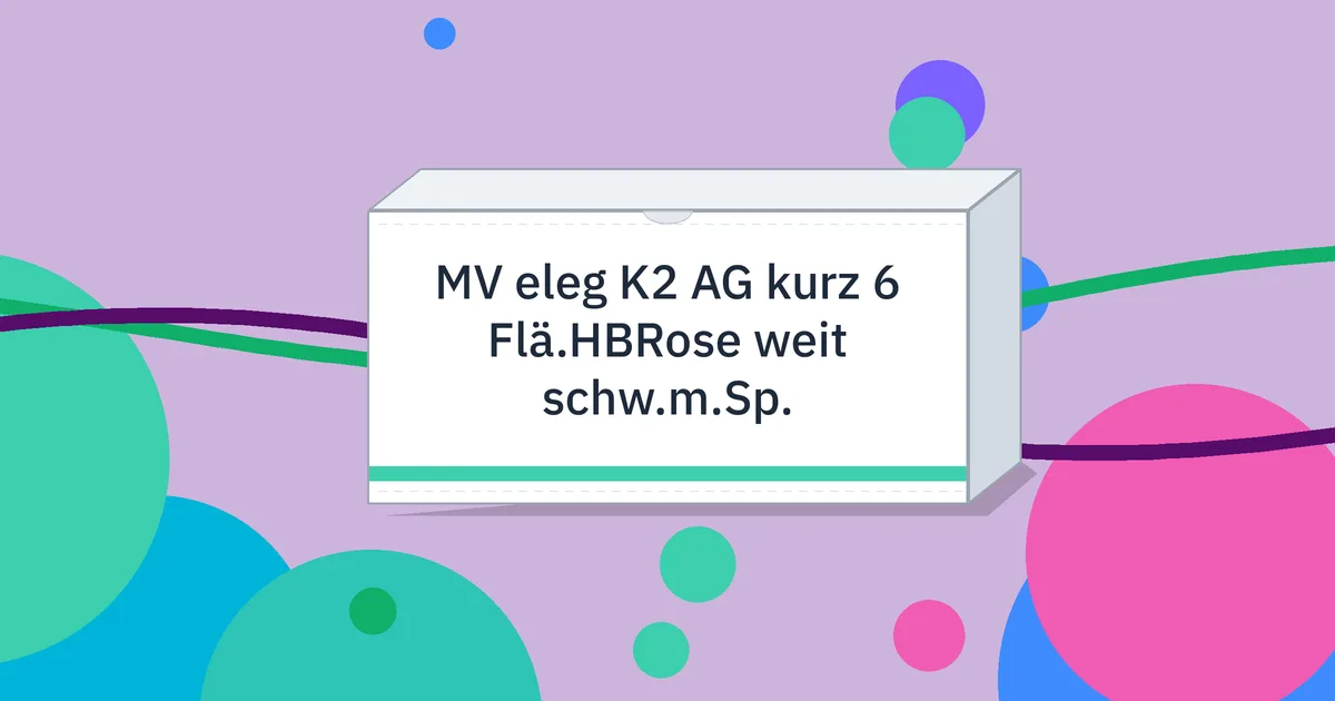 Symbolbild: Packung mit der Aufschrift MV eleg K2 AG kurz 6 Flä.HBRose weit schw.m.Sp. (PZN 15707165) – Verfügbarkeit und Bezug in Apotheken in Frankfurt am Main