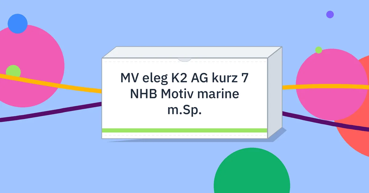 Symbolbild: Packung mit der Aufschrift MV eleg K2 AG kurz 7 NHB Motiv marine m.Sp. (PZN 15708897) – Verfügbarkeit und Bezug in Apotheken in Frankfurt am Main