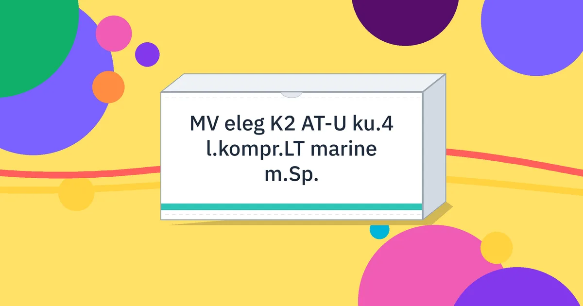 Symbolbild: Packung mit der Aufschrift MV eleg K2 AT-U ku.4 l.kompr.LT marine m.Sp. (PZN 14597266) – Verfügbarkeit und Bezug in Apotheken in Frankfurt am Main