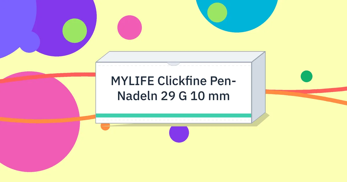 Symbolbild: Packung mit der Aufschrift MYLIFE Clickfine Pen-Nadeln 29 G 10 mm (PZN 09912599) – Verfügbarkeit und Bezug in Apotheken in Frankfurt am Main