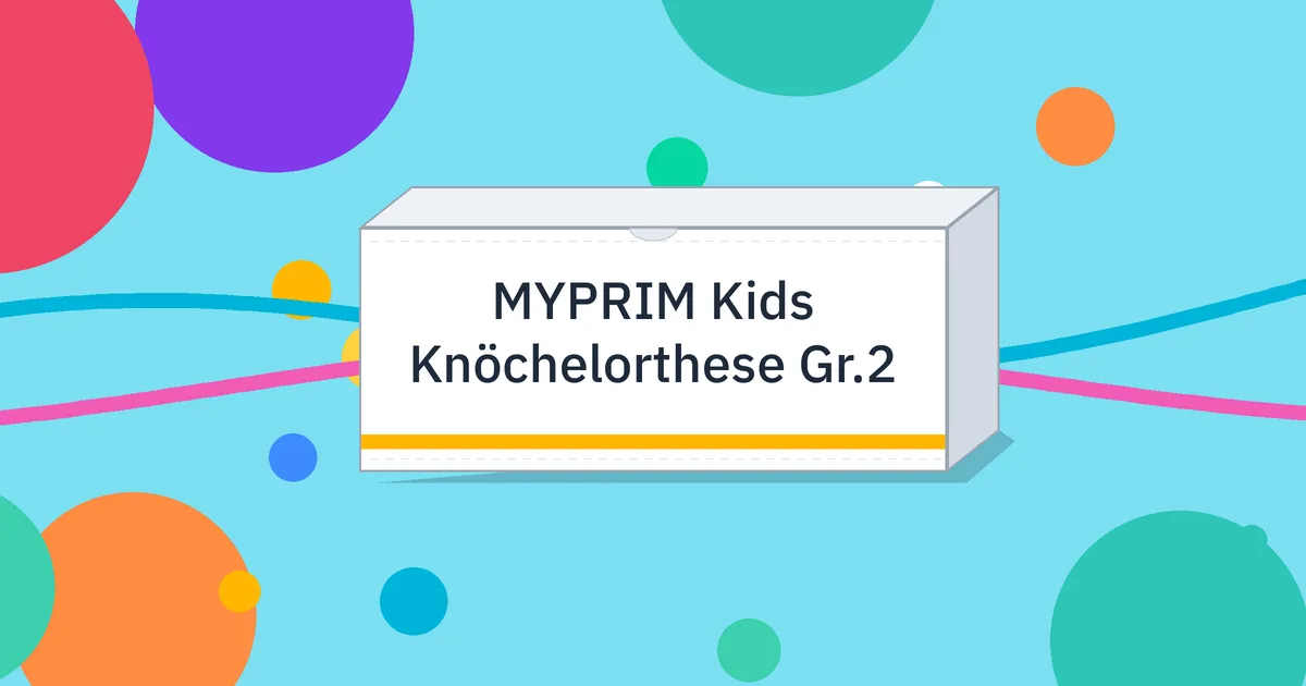 Symbolbild: Packung mit der Aufschrift MYPRIM Kids Knöchelorthese Gr.2 (PZN 17879663) – Verfügbarkeit und Bezug in Apotheken in Frankfurt am Main