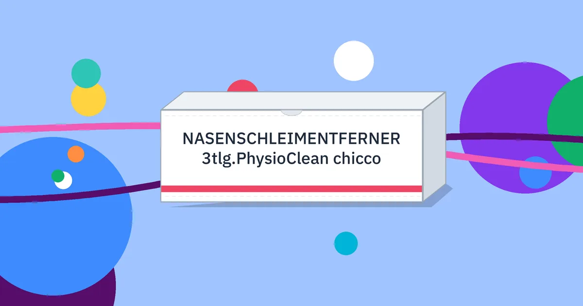 Symbolbild: Packung mit der Aufschrift NASENSCHLEIMENTFERNER 3tlg.PhysioClean chicco (PZN 15657906) – Verfügbarkeit und Bezug in Apotheken in Frankfurt am Main