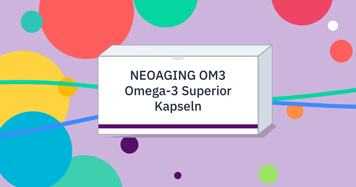 Symbolbild: Packung mit der Aufschrift NEOAGING OM3 Omega-3 Superior Kapseln (PZN 19490975) – Verfügbarkeit und Bezug in Apotheken in Frankfurt am Main