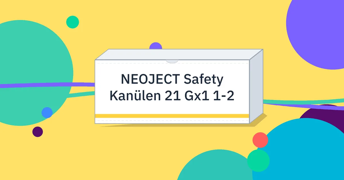 Symbolbild: Packung mit der Aufschrift NEOJECT Safety Kanülen 21 Gx1 1-2 (PZN 17984673) – Verfügbarkeit und Bezug in Apotheken in Frankfurt am Main
