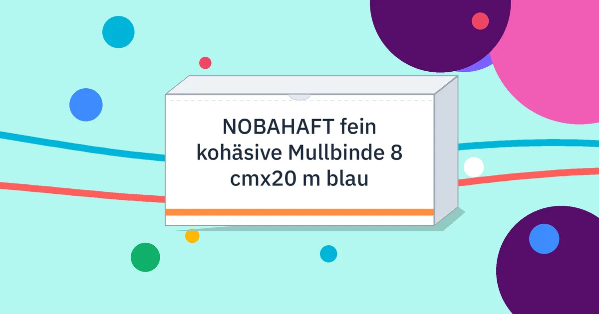 Symbolbild: Packung mit der Aufschrift NOBAHAFT fein kohäsive Mullbinde 8 cmx20 m blau (PZN 07742756) – Verfügbarkeit und Bezug in Apotheken in Frankfurt am Main