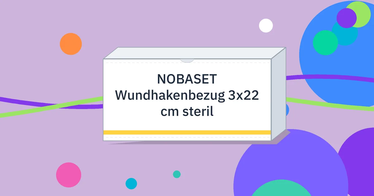 Symbolbild: Packung mit der Aufschrift NOBASET Wundhakenbezug 3x22 cm steril (PZN 18266655) – Verfügbarkeit und Bezug in Apotheken in Frankfurt am Main