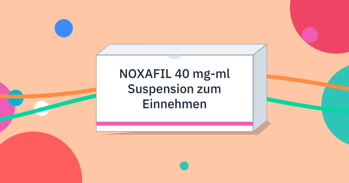 Symbolbild: Packung mit der Aufschrift NOXAFIL 40 mg-ml Suspension zum Einnehmen (PZN 12382343) – Verfügbarkeit und Bezug in Apotheken in Frankfurt am Main