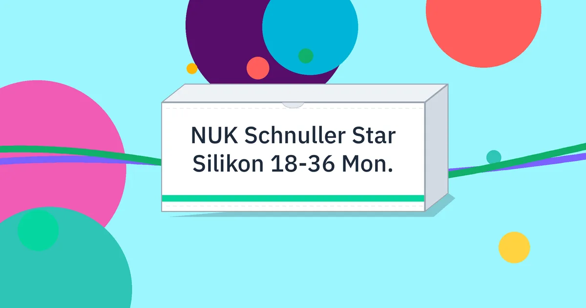 Symbolbild: Packung mit der Aufschrift NUK Schnuller Star Silikon 18-36 Mon. (PZN 17548966) – Verfügbarkeit und Bezug in Apotheken in Frankfurt am Main