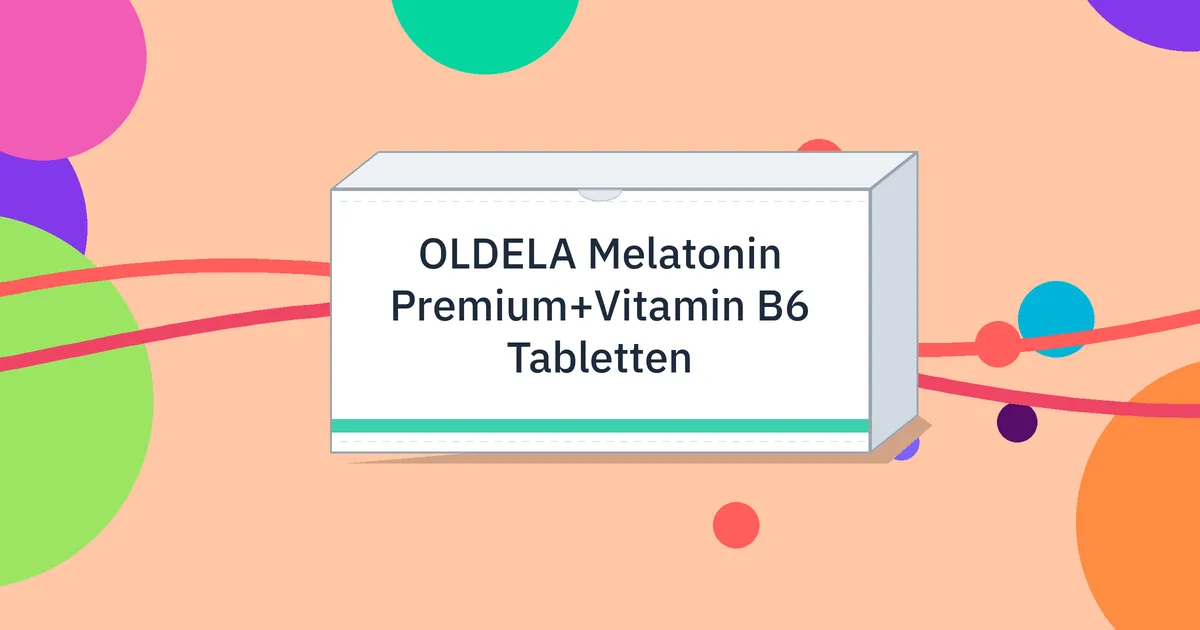 Symbolbild: Packung mit der Aufschrift OLDELA Melatonin Premium+Vitamin B6 Tabletten (PZN 19215789) – Verfügbarkeit und Bezug in Apotheken in Frankfurt am Main
