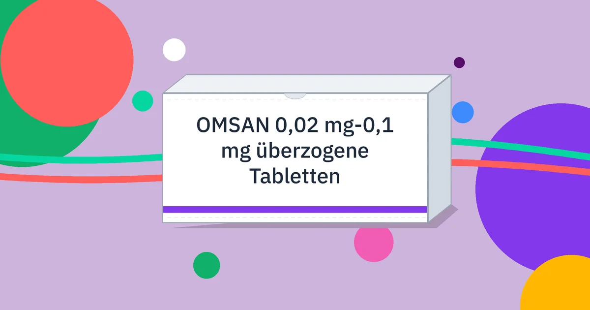 Symbolbild: Packung mit der Aufschrift OMSAN 0,02 mg-0,1 mg überzogene Tabletten (PZN 16569179) – Verfügbarkeit und Bezug in Apotheken in Frankfurt am Main