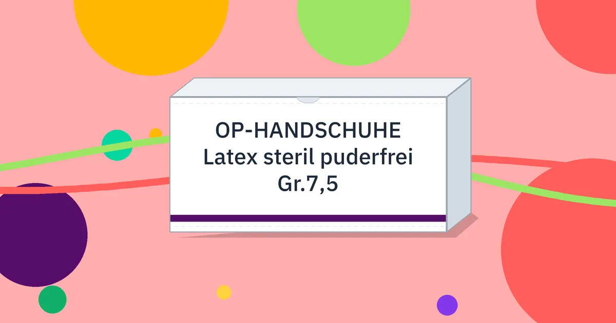 Symbolbild: Packung mit der Aufschrift OP-HANDSCHUHE Latex steril puderfrei Gr.7,5 (PZN 08629499) – Verfügbarkeit und Bezug in Apotheken in Frankfurt am Main
