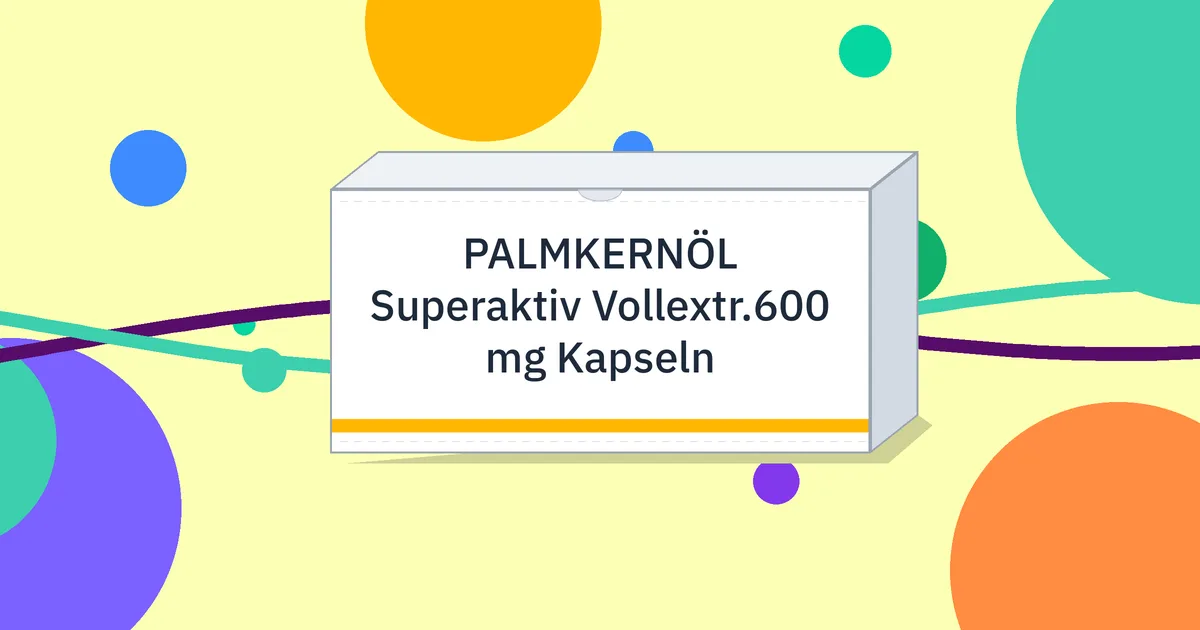 Symbolbild: Packung mit der Aufschrift PALMKERNÖL Superaktiv Vollextr.600 mg Kapseln (PZN 13695713) – Verfügbarkeit und Bezug in Apotheken in Frankfurt am Main