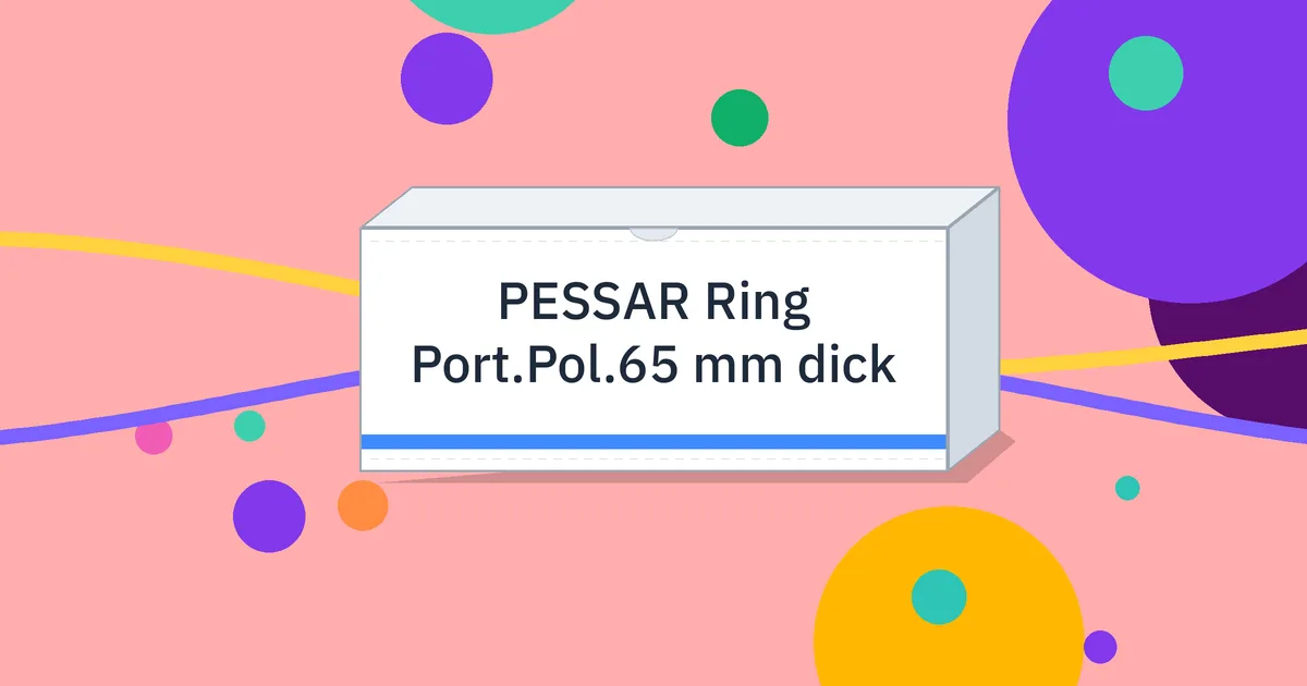 Symbolbild: Packung mit der Aufschrift PESSAR Ring Port.Pol.65 mm dick (PZN 01967230) – Verfügbarkeit und Bezug in Apotheken in Frankfurt am Main