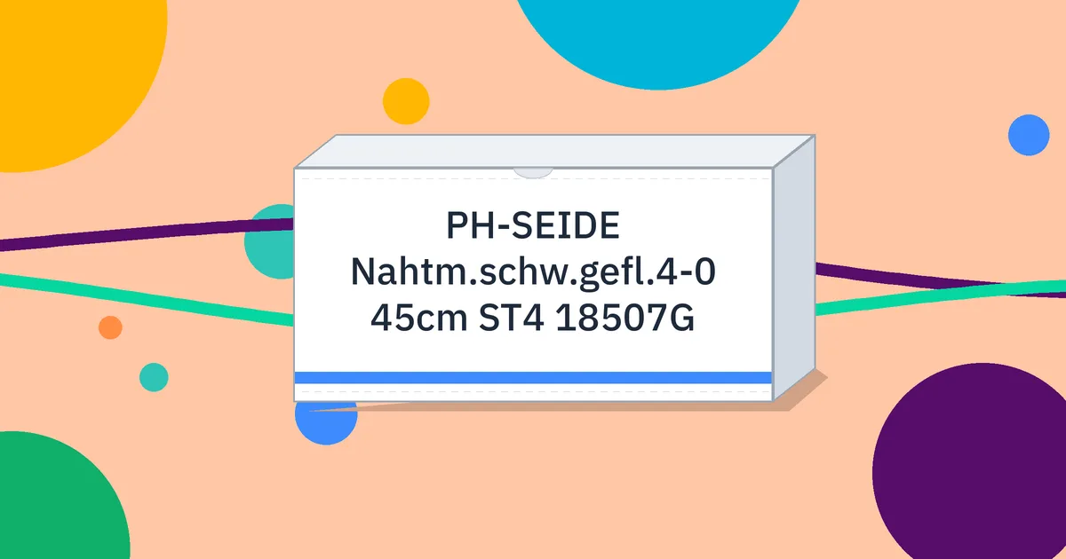 Symbolbild: Packung mit der Aufschrift PH-SEIDE Nahtm.schw.gefl.4-0 45cm ST4 18507G (PZN 02482730) – Verfügbarkeit und Bezug in Apotheken in Frankfurt am Main