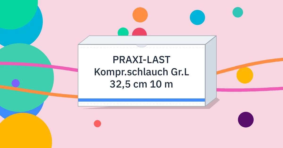 Symbolbild: Packung mit der Aufschrift PRAXI-LAST Kompr.schlauch Gr.L 32,5 cm 10 m (PZN 12827041) – Verfügbarkeit und Bezug in Apotheken in Frankfurt am Main