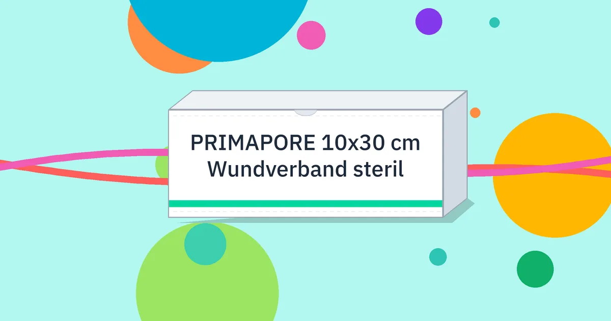 Symbolbild: Packung mit der Aufschrift PRIMAPORE 10x30 cm Wundverband steril (PZN 07738890) – Verfügbarkeit und Bezug in Apotheken in Frankfurt am Main