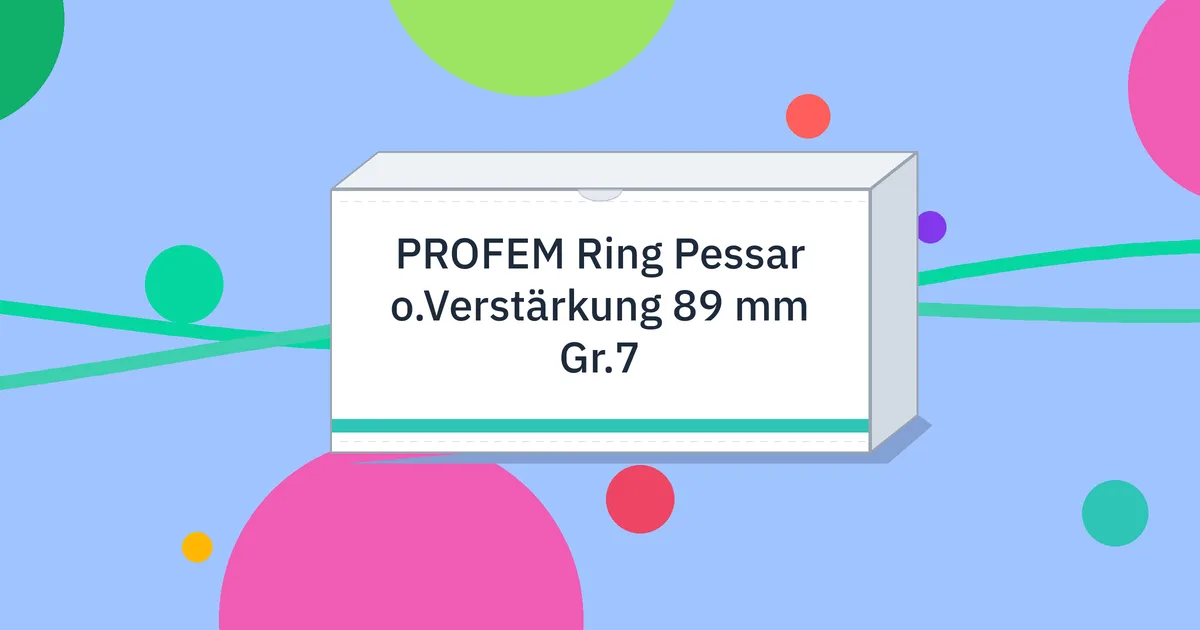 Symbolbild: Packung mit der Aufschrift PROFEM Ring Pessar o.Verstärkung 89 mm Gr.7 (PZN 11672369) – Verfügbarkeit und Bezug in Apotheken in Frankfurt am Main