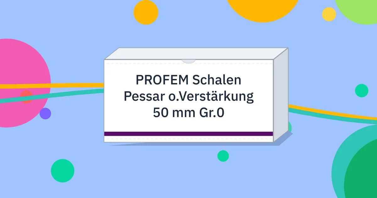 Symbolbild: Packung mit der Aufschrift PROFEM Schalen Pessar o.Verstärkung 50 mm Gr.0 (PZN 11673073) – Verfügbarkeit und Bezug in Apotheken in Frankfurt am Main