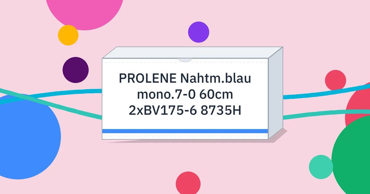 Symbolbild: Packung mit der Aufschrift PROLENE Nahtm.blau mono.7-0 60cm 2xBV175-6 8735H (PZN 20855614) – Verfügbarkeit und Bezug in Apotheken in Frankfurt am Main