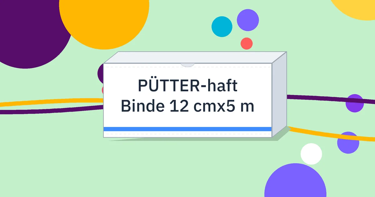Symbolbild: Packung mit der Aufschrift PÜTTER-haft Binde 12 cmx5 m (PZN 10109347) – Verfügbarkeit und Bezug in Apotheken in Frankfurt am Main