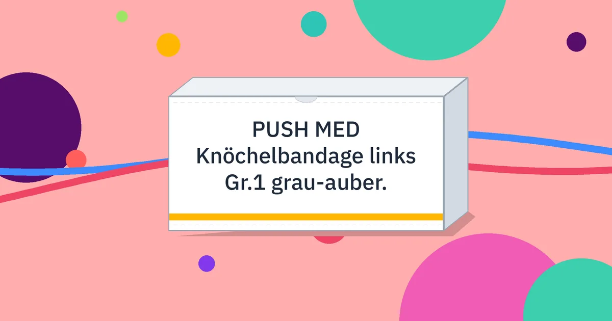 Symbolbild: Packung mit der Aufschrift PUSH MED Knöchelbandage links Gr.1 grau-auber. (PZN 04856755) – Verfügbarkeit und Bezug in Apotheken in Frankfurt am Main