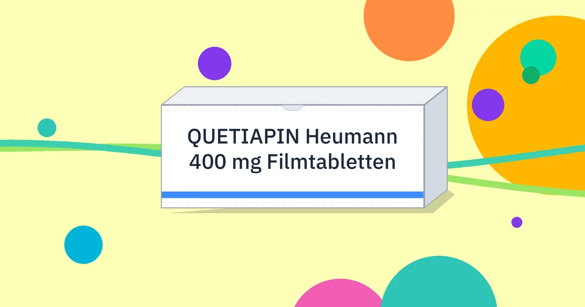 Symbolbild: Packung mit der Aufschrift QUETIAPIN Heumann 400 mg Filmtabletten (PZN 01786787) – Verfügbarkeit und Bezug in Apotheken in Frankfurt am Main