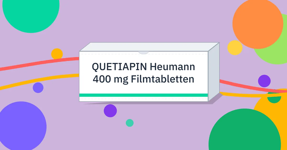 Symbolbild: Packung mit der Aufschrift QUETIAPIN Heumann 400 mg Filmtabletten (PZN 01786770) – Verfügbarkeit und Bezug in Apotheken in Frankfurt am Main