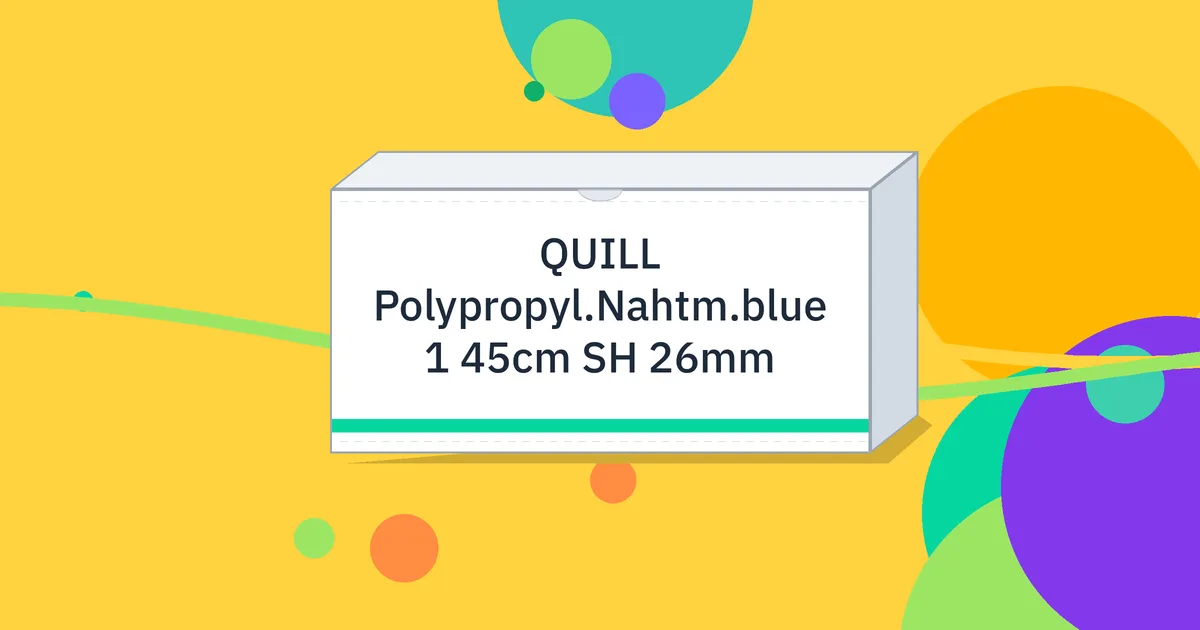 Symbolbild: Packung mit der Aufschrift QUILL Polypropyl.Nahtm.blue 1 45cm SH 26mm (PZN 17991064) – Verfügbarkeit und Bezug in Apotheken in Frankfurt am Main