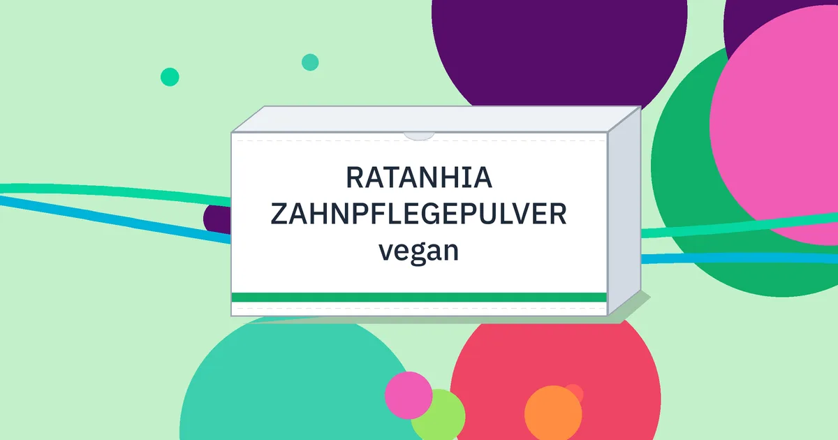 Symbolbild: Packung mit der Aufschrift RATANHIA ZAHNPFLEGEPULVER vegan (PZN 15251185) – Verfügbarkeit und Bezug in Apotheken in Frankfurt am Main