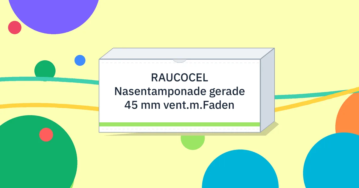 Symbolbild: Packung mit der Aufschrift RAUCOCEL Nasentamponade gerade 45 mm vent.m.Faden (PZN 02172395) – Verfügbarkeit und Bezug in Apotheken in Frankfurt am Main