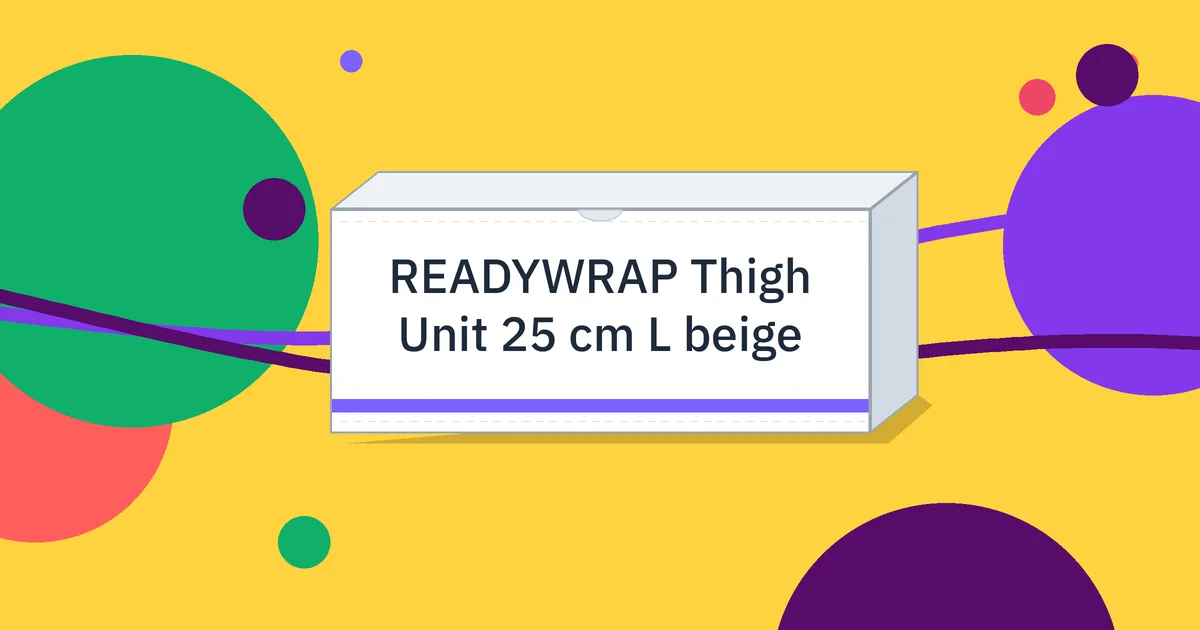 Symbolbild: Packung mit der Aufschrift READYWRAP Thigh Unit 25 cm L beige (PZN 16566784) – Verfügbarkeit und Bezug in Apotheken in Frankfurt am Main