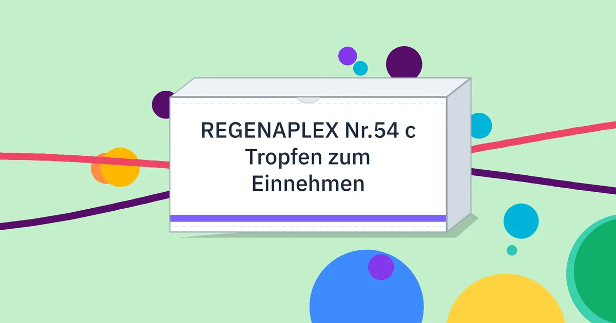 Symbolbild: Packung mit der Aufschrift REGENAPLEX Nr.54 c Tropfen zum Einnehmen (PZN 02642978) – Verfügbarkeit und Bezug in Apotheken in Frankfurt am Main
