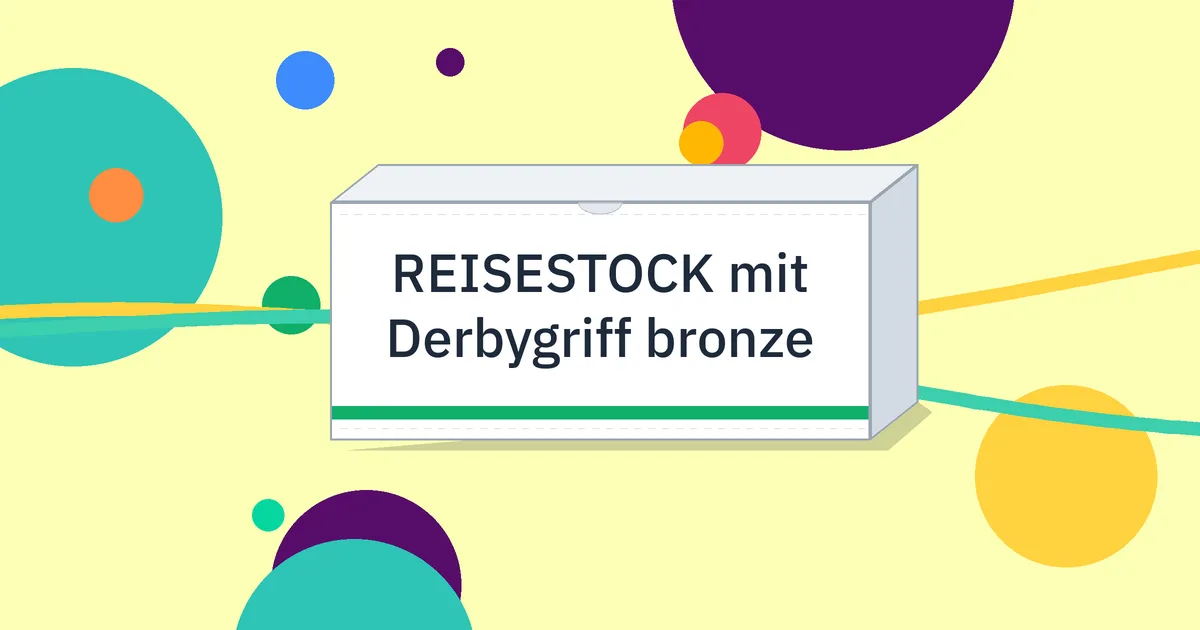 Symbolbild: Packung mit der Aufschrift REISESTOCK mit Derbygriff bronze (PZN 10754639) – Verfügbarkeit und Bezug in Apotheken in Frankfurt am Main