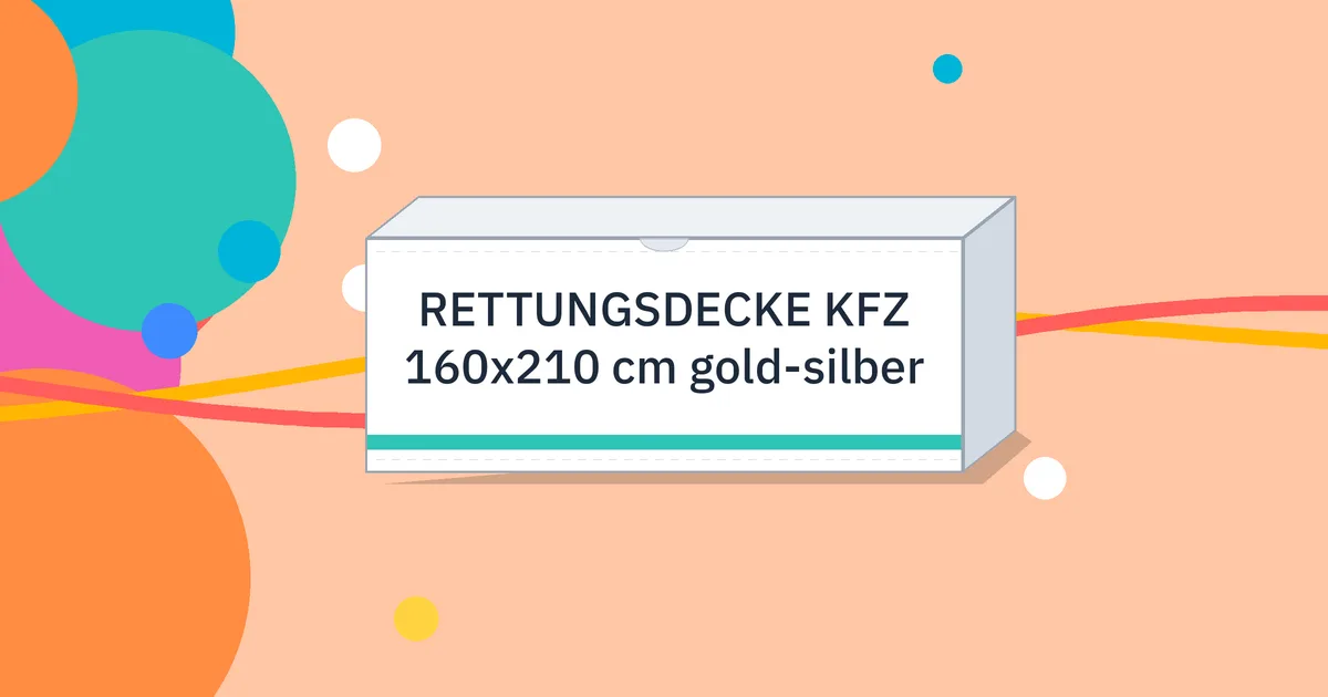 Symbolbild: Packung mit der Aufschrift RETTUNGSDECKE KFZ 160x210 cm gold-silber (PZN 00178028) – Verfügbarkeit und Bezug in Apotheken in Frankfurt am Main