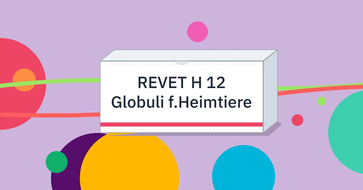Symbolbild: Packung mit der Aufschrift REVET H 12 Globuli f.Heimtiere (PZN 03696551) – Verfügbarkeit und Bezug in Apotheken in Frankfurt am Main